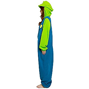 SAZAC Kigurumi Super Mario Bros Luigi - Onesie Jumpsuit Halloween Costume (One Size) Blue/Green