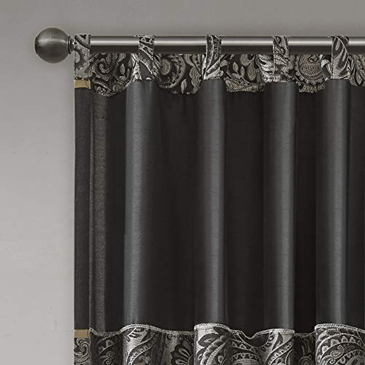 Black Curtains For Living Room , Traditional Back Tab Curtains For Bedroom , Aubrey Jacquard Rod Pocket Window Curtains , 50x84", 2-Panel Pack