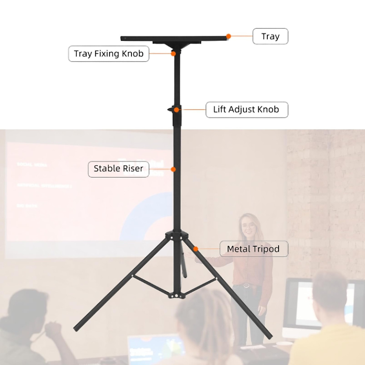 ESDDG Projector Stand Tripod, 23" to 63" Laptop Stand with Tripod Music Stand Tripod for Camera Portable Tripod with Adjustable Height, Projector Tripod Stand