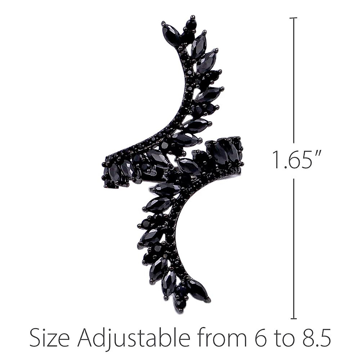 Cocktail Fashion Ring Size Adjustable From 6-8.5 CZ Marquise Shape Jewelry for Women (Black)