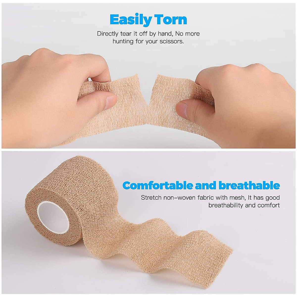 Bandage Wrap 8 Pack 1”x 5 Yards Self Adhesive Bandage Wrap Breathable Cohesive Bandage Wrap Rolls Athletic Elastic Self Adherent Wrap for Sports Injury,Wrist, Knee, Ankle Sprains and Swelling(Beige)