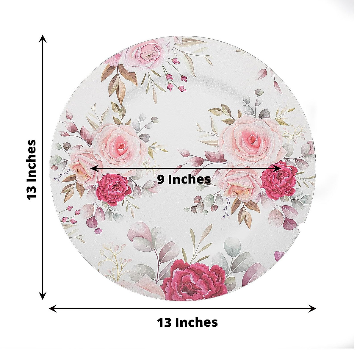 Efavormart 6 Pack | 13" Rose Flower Design Plastic Serving Plates, Disposable Spring Floral Print Charger Trays