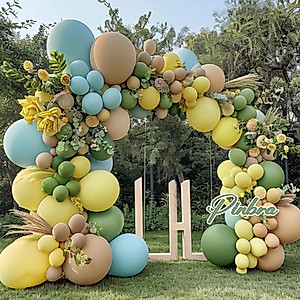 Blue Yellow Green Balloon Garland Double Stuffed Dusty Blue Sage Green Brown Balloon Arch Kit Olive Apricot Nude Metallic Gold Latex Balloons For Birthday Bridal Baby Shower Wild One Party Deocration