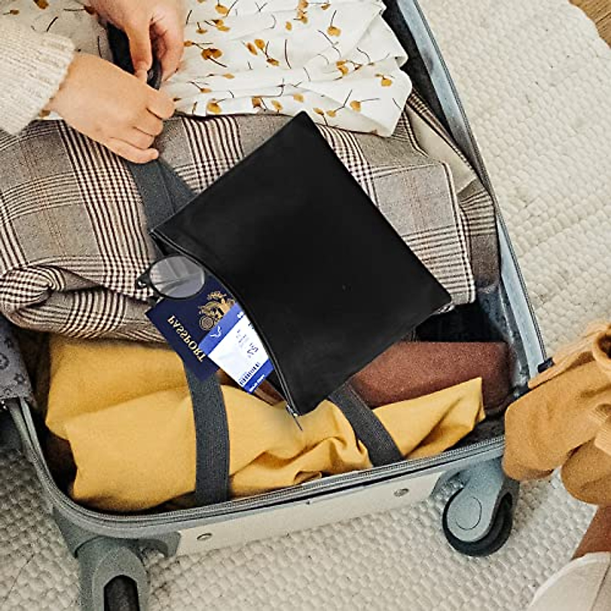 Muka 6 Pack Navy Canvas Cosmetic Bag 9-1/2 x 8 Inches Pencil Zipper Pouch