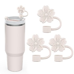 Oiurydntw Straw Cover Cap for Stanley Cup, 3Pcs Cute Flower Straw Toppers Accessories Compatible with Stanley Cup 30&40 Oz Tumbler, Silicone Straw Tips Lids for Home and Party Decor, Beige