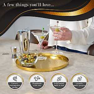 Walbrook Round Gold Tray, 13" - Gold Serving Tray, Luxury Decorative Tray, Coffee Table Tray, Gold Decor, Jewelry Tray, Ottoman Tray, Gold Perfume Tray, Round Tray, Vanity Tray, Bar Tray, Drink Tray