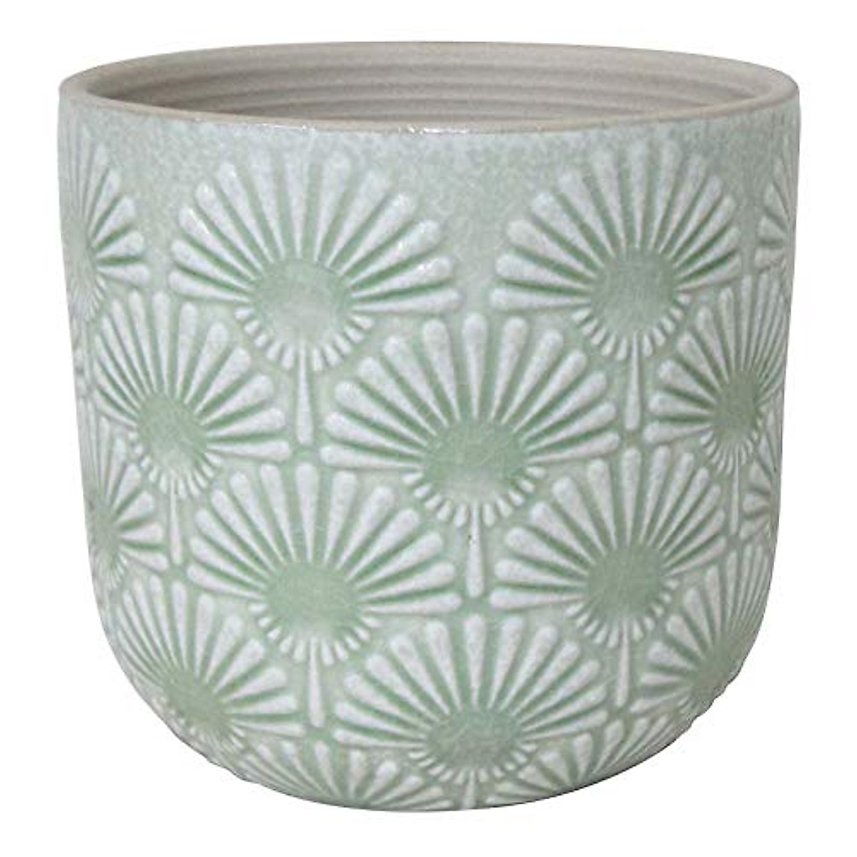 Amazon Brand - Stone & Beam Medium Fan-Embossed Planter, 6"H, Seafoam Green