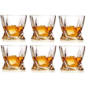 Whiskey Glasses set of 2 - Crystal Old Fashioned Rock Glass Scotch Bourbon and Spirits 10 Ounce Liqueur Tumbler with Side Rest
