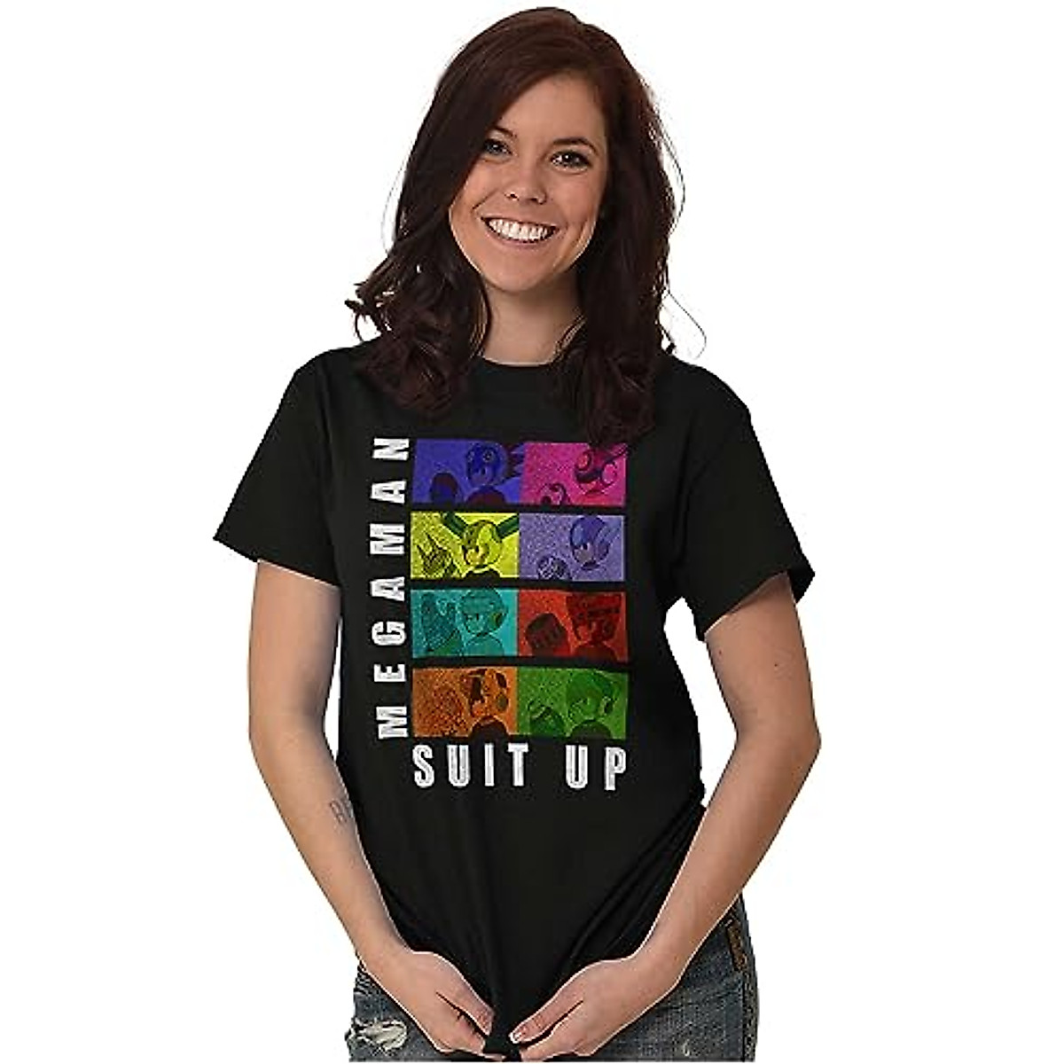 Classic Video Game Mega Man Suit Up Graphic T Shirt Men or Women Black