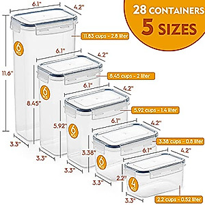 28 Pack Airtight Food Storage Container Set, Pantry kitchen organization and Storage, BPA Free Clear Plastic Storage Container with Lids, Kitchen Decor with Labels, Marker & Spoon Set
