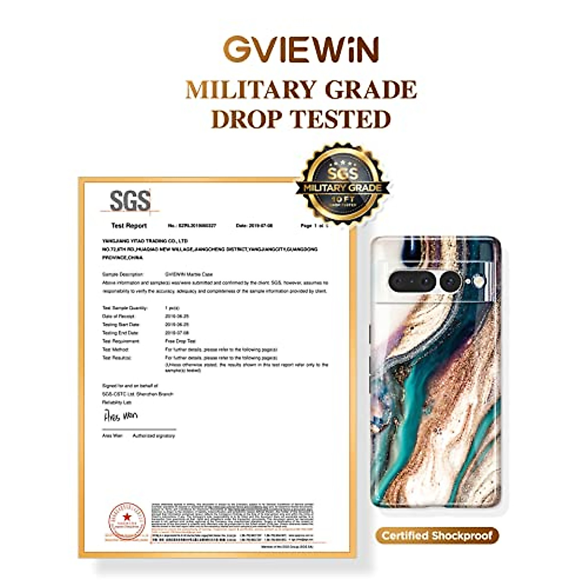 GVIEWIN Google Pixel 7 Pro 6.7" Case, Stylish Marble Pattern TPU Slim Shockproof Protective Cover - Drift Sand/Brown