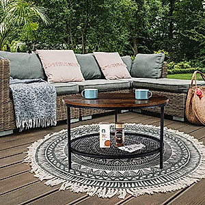 Round Coffee Table, 2-Tier Nesting Coffee Tables Living Room, Patio Sofa Table, Accent Table Furniture for Living Room (Brown)