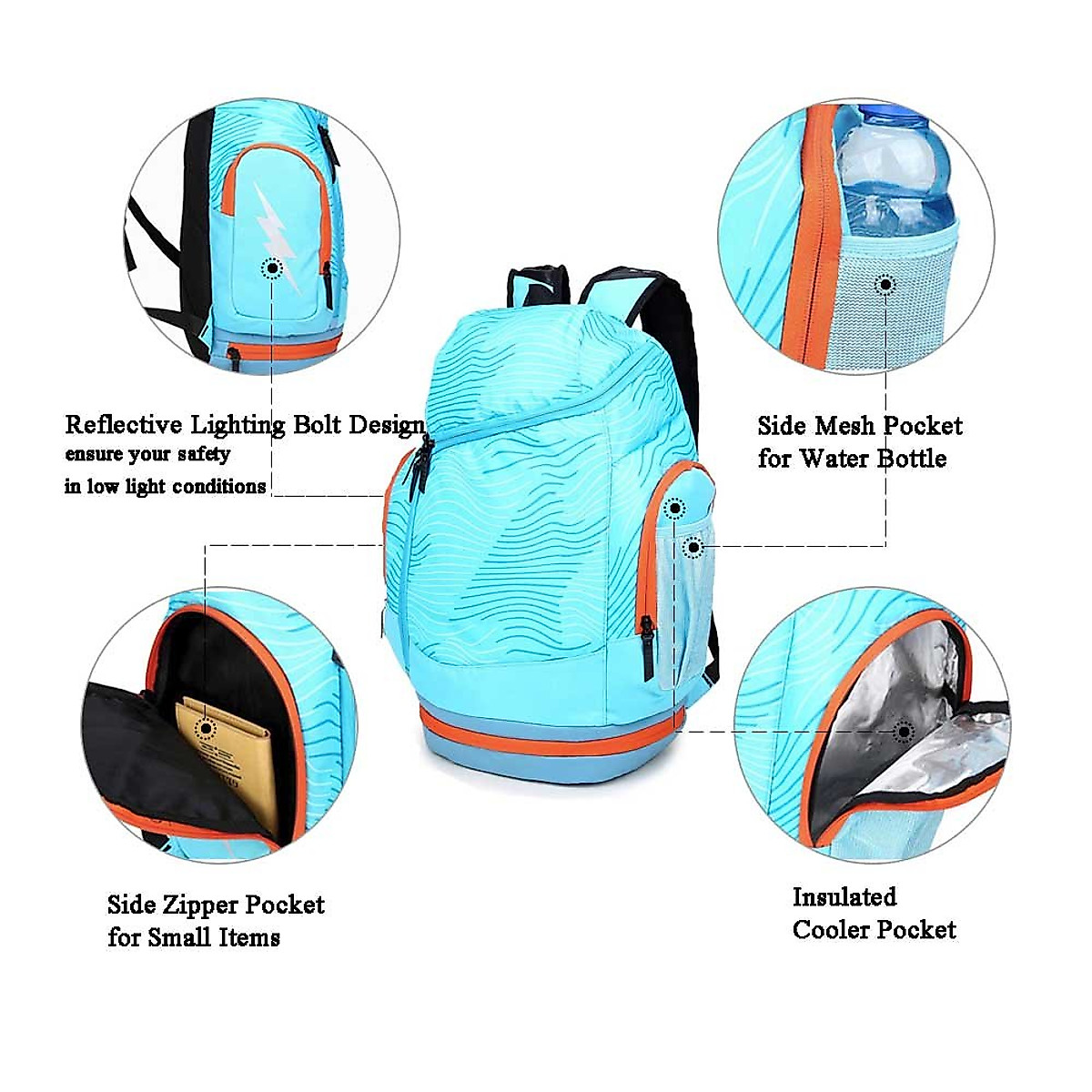 GoFar Lightweight Backpack Large School Bag Travel Rucksack holds shoes basketball Fits 15.6-inch Laptop (Blue)