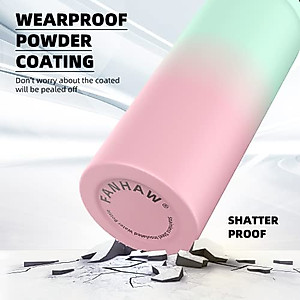 Fanhaw Insulated Water Bottle for On to Go - 20 oz (2 Lids) Dishwasher Safe Stainless Steel Double-Wall Vacuum Leak&Sweat Proof School Water Bottles with Flip Lid & Carabiner Lid (Green Pink)