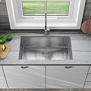 Sinber 32" x 19" x 10" Undermount Single Bowl Kitchen Sink with 18 Gauge 304 Stainless Steel Satin Finish HU3219S-S (Sink Only)