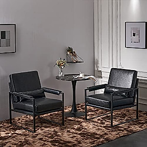 Black Office Guest Chair Reception Chair for Office Reception Lobby PU Leather Waiting Room Chair Reception Chair with Pillow, Leather Office Desk Guest Chair for Lobby Conference Room, 68 x81 x 88cm