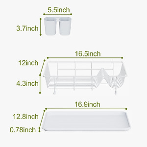 GSlife Dish Drying Rack for Kitchen Counter Small Dish Rack with Drainboard Tray Dish Racks Drainer for Kitchen Countertop, Snow White