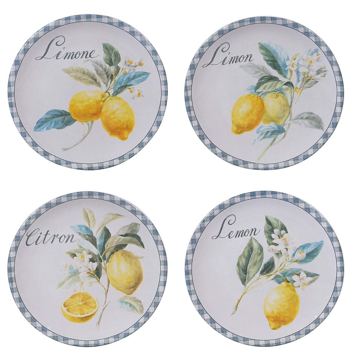 Certified International Citron 9" Salad/Dessert Plates, Set of 4 Assorted Designs, 9" Diameter, Multicolored