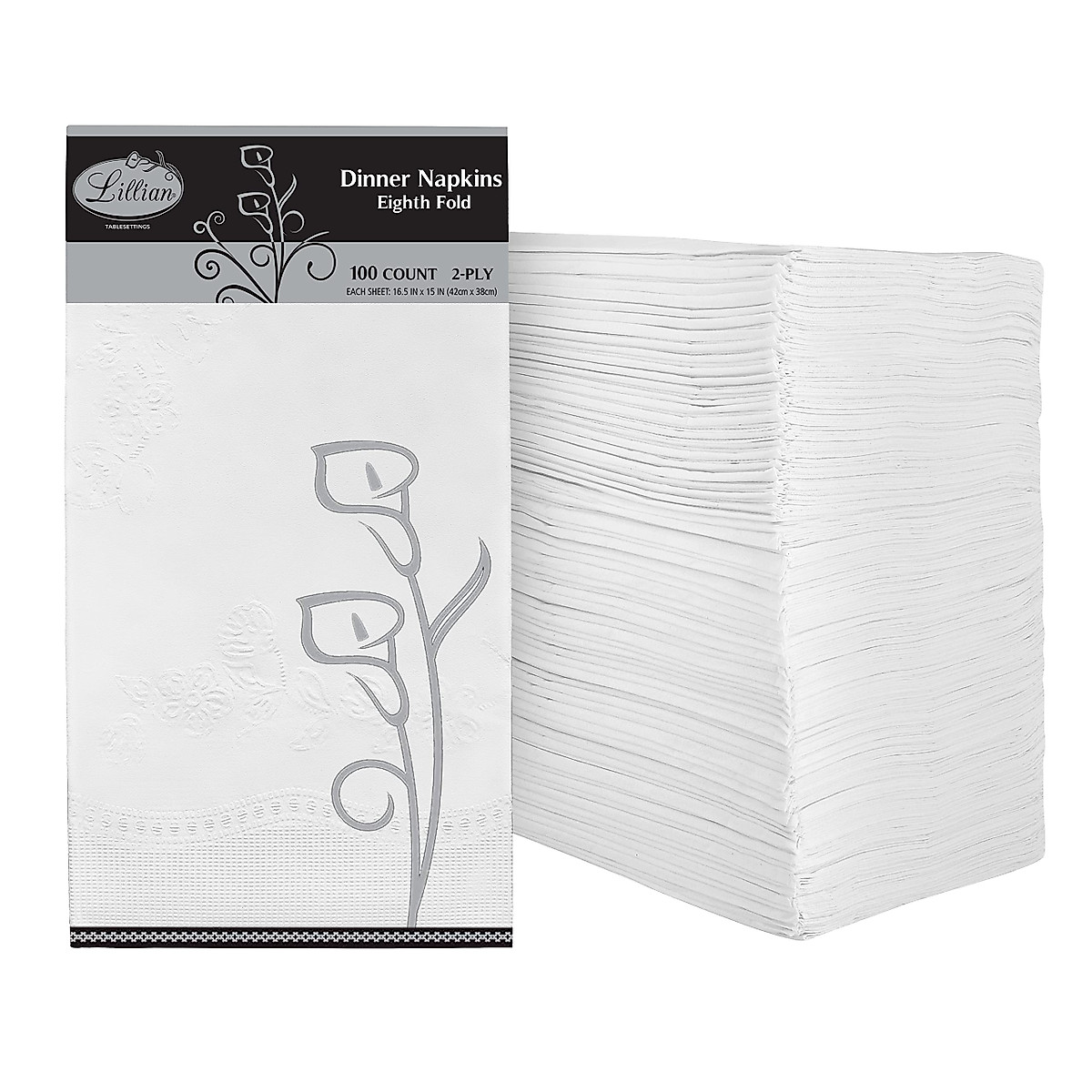 Premium White Napkins, 1/8 Fold Dinner Napkin, Disposable 2-Ply White Party Napkins, Value Pack 100 Count