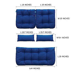 QILLOWAY Outdoor Patio Wicker Seat Cushions Group Loveseat/Two U-Shape/Two Lumbar Pillows for Patio Furniture,Wicker Loveseat,Bench,Porch,Settee of 5 (Navy Blue)