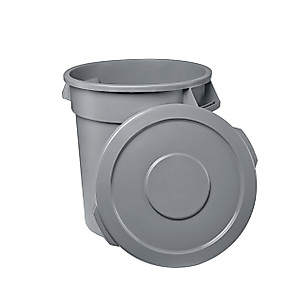 Feed and Seed Storage Container, 10 Gallon Gray Round Commercial Trash Can and Lid, Food Storage Plastic Bin, Use in Agricultural, Gardening, or Household