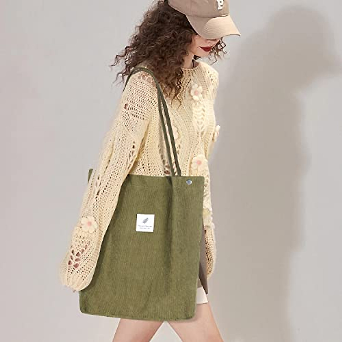 WantGor Large Corduroy Totes Bag Women's Casual Purses Work Handbags Big Capacity Shopping Bag