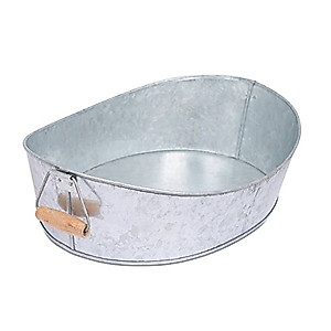 BirdRock Home Galvanized Beverage Tub, Caddy and Tray Set - 3 Piece - Party Tray Platter Drink Holder - Silverware Caddy - Wooden Handles