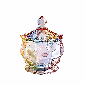 SOCOSY Royal Embossed Clear Glass Apothecary Jar With Lids , Candy Jar Containers Wedding Candy Buffet Jars Crystal Jewelry Box Food Jar 7oz (Flower)