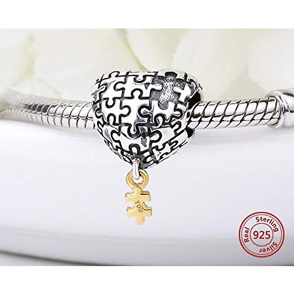 Bolenvi Missing Puzzle Piece Heart Valentines Day 925 Sterling Silver Charm Bead Pendant for Pandora & Similar Charm Bracelets or Necklaces