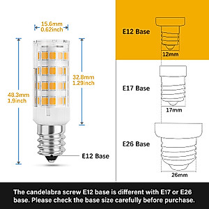 DiCUNO E12 LED Bulb 4W (40W Equivalent), Warm White 3000K Non-dimmable Candle Base Light Bulbs for Ceiling Fan, Chandelier, Indoor Decorative Lighting 6 Packages