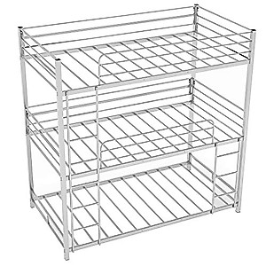 P PURLOVE Metal Triple Bunk Bed for Kids Teens,Twin Over Twin Bunk Bed with Ladder and Safety Guardrail, 3 Bunk Bed for Living Room, Slat Included, No Box Spring Need