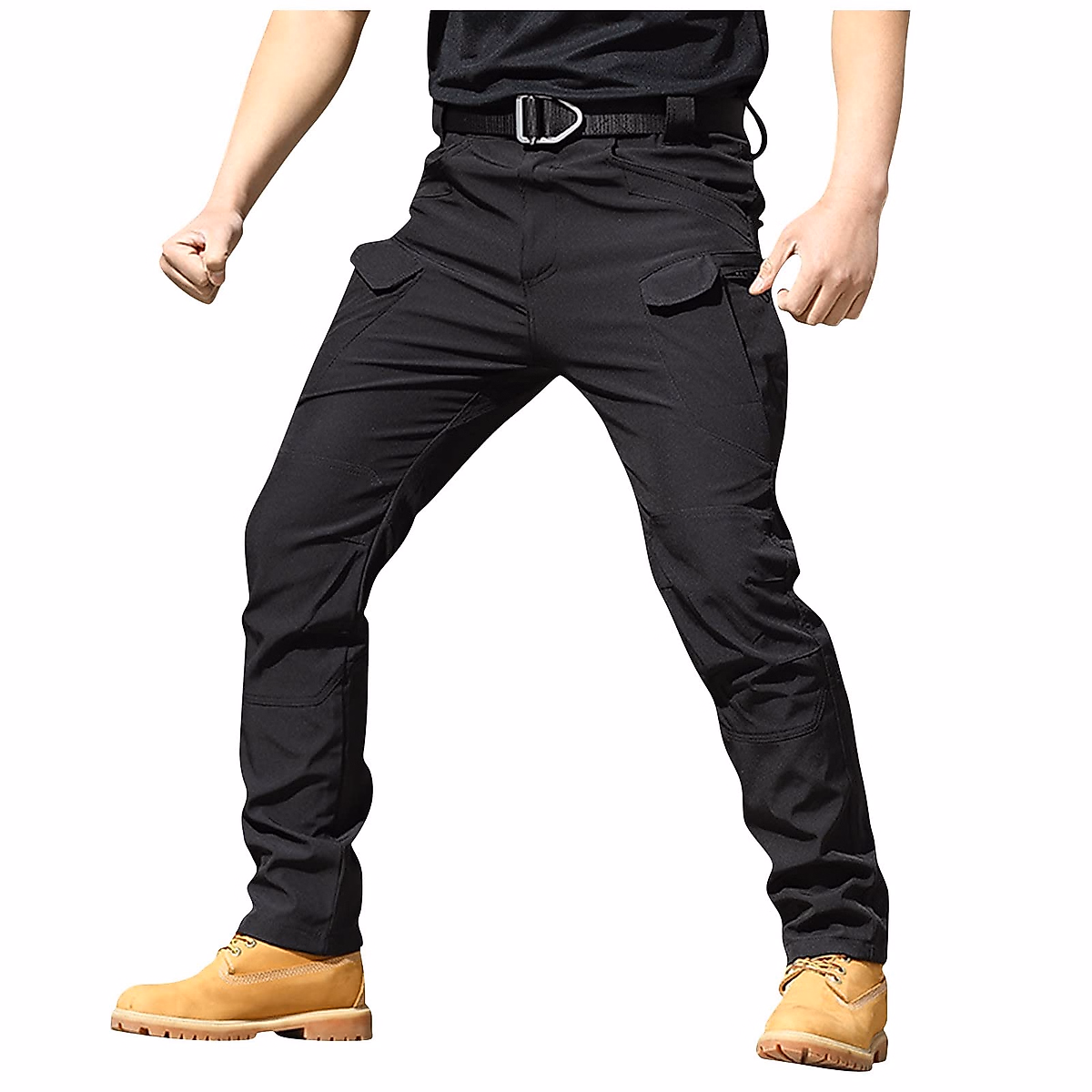 WENKOMG1 Stretchy Cargo Pants for Men,Solid/Camouflage Military Pants Multi Function Multi Pockets Tactical Pants,Baby Boy Mens Sweatpants Elastic Bottom Mens Thermal Pants(Black,X-Large)