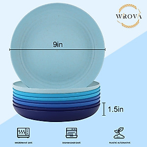 Wheat Straw Salad Plates - 9 Inch Unbreakable Dinner Plates Set of 8 - Dishwasher & Microwave Safe Plastic Plates Reusable - Lightweight Plates for kitchen,camping (Ocean)