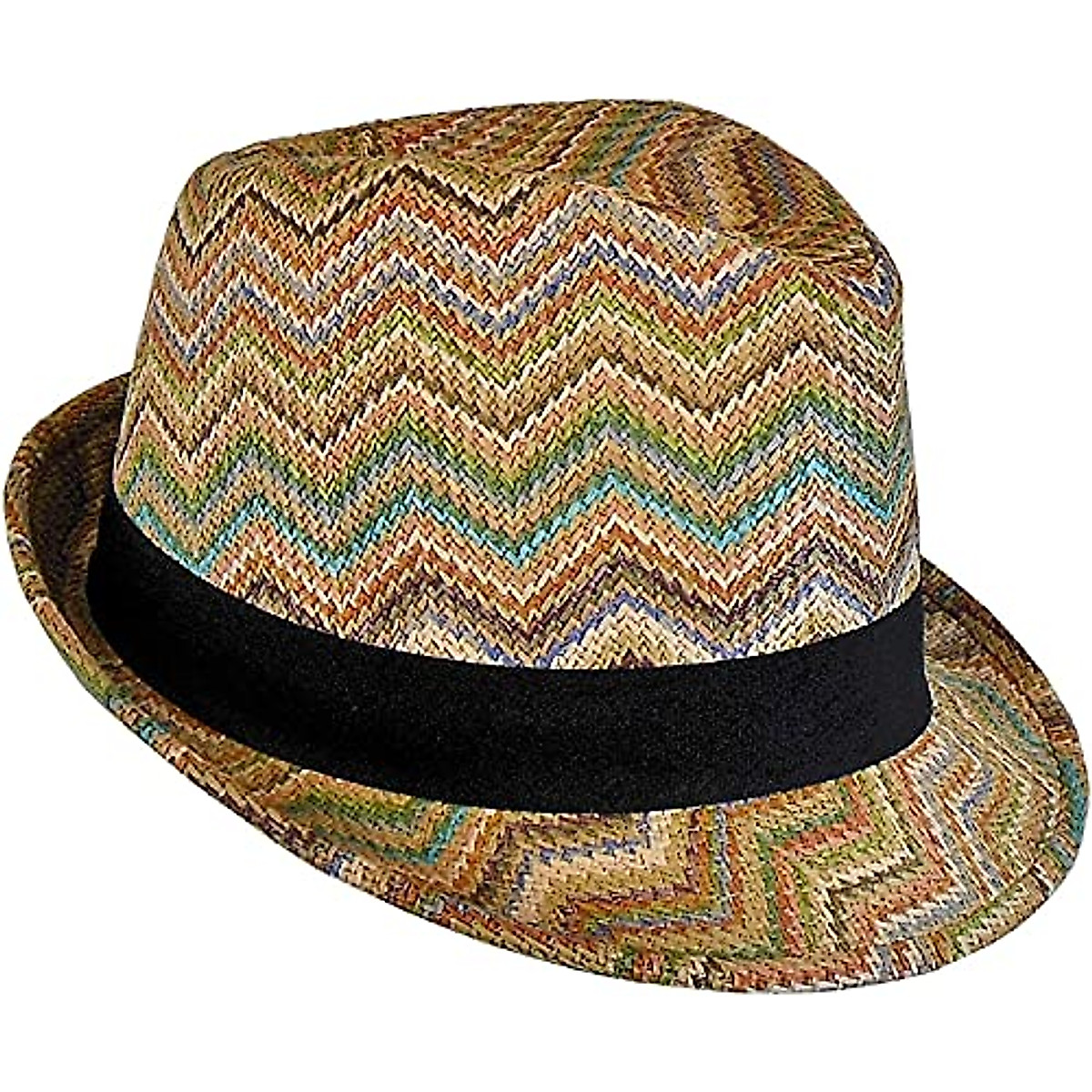 Bohemian Summer Straw Fedora Hat for Women, Cute Chevron Zig Zag Striped, One Size