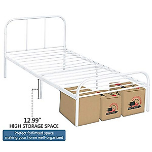 Voilamart Kids Twin Bed with Storage,Twin Metal Bed Frames with Headboard and Footboard, White Metal Platform No Box Spring Needed for Kids