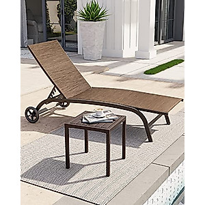 Crestlive Products Chaise Lounge Table, Aluminum Square Side/End Table, Small Patio Coffee Bistro Table for Outdoor Indoor (Brown)