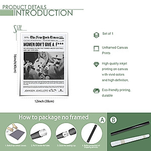 OPPQRRS Vintage Black White Canvas Wall Art, Trendy Girly Newspaper Dorm Aesthetic Poster, Funky Disco Ball Cocktail Prints, Humor Women Party Cake Pictures 12x16in Unframed