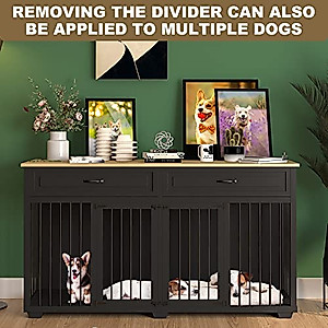 Large Dog Crate Furniture,Wooden Dog Crate Cage with Room Divider and 2 Drawer, Heavy Duty Dog Crate Kennel Furniture for Large and Medium Dog Indoor, Big Dog Crate with 2 Doors, Black