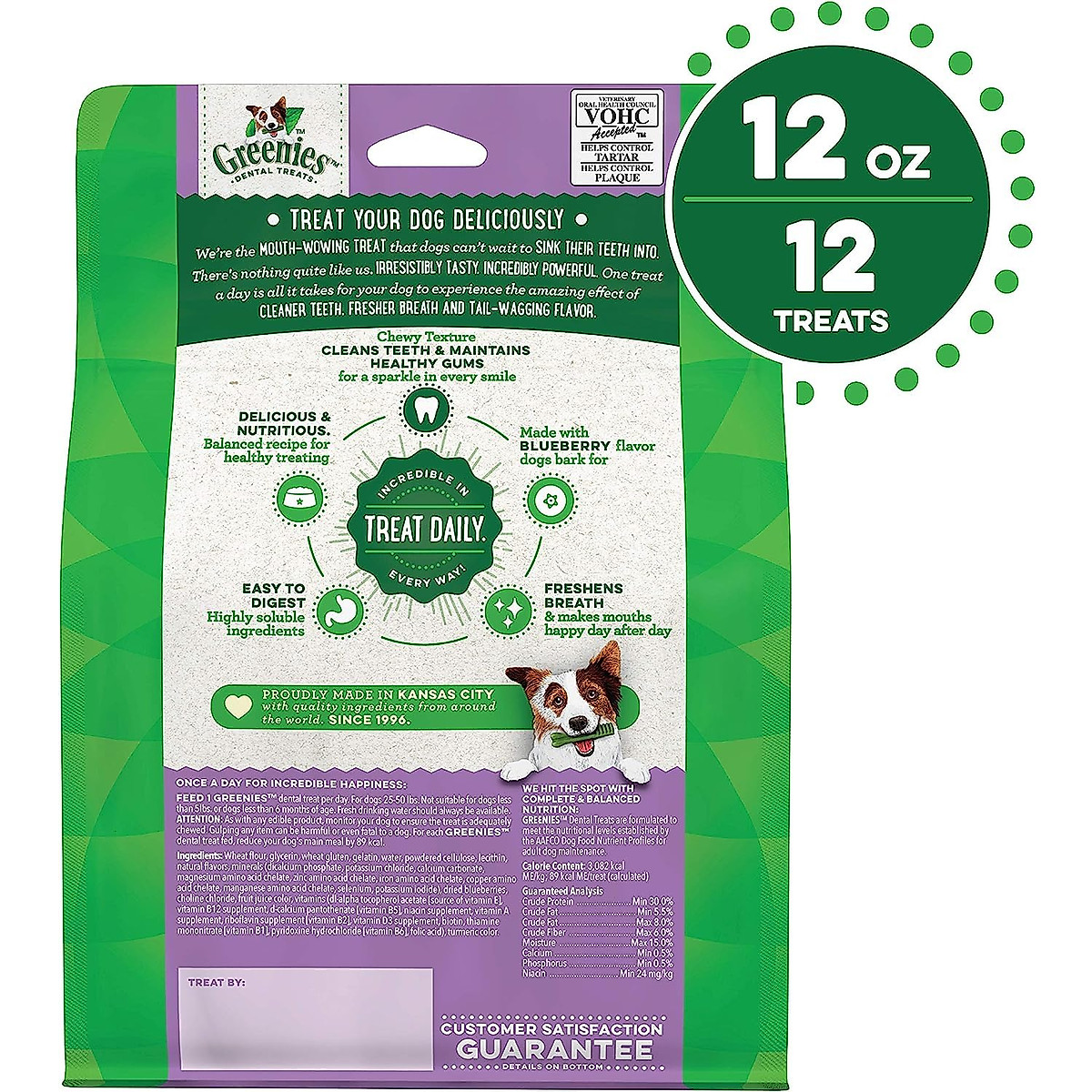 Greenies Bursting Blueberry Dog Dental Treat Regular Size 12 count - Pack of 3