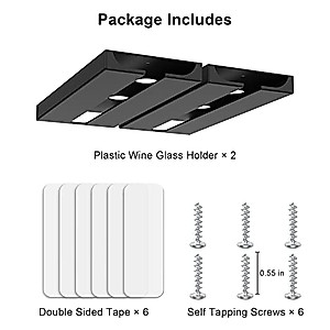 Wine Glass Rack - Under Cabinet Stemware Rack, Wine Glass Holder Glass Storage Hanger for Bar, kitchen, Dining Room (Black 2 Pcs Set)