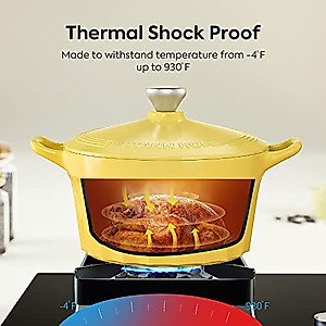 HUABANG Enameled Cast Iron Dutch Oven with Lid, 4.3Qt Pleated Cast Iron Pot w/Enamel Coating Suitable for All Kinds of Cookware,Induction Cooker,Dishwasher,3-5 Person Use,Home Baking (4.3Qt, Yellow)