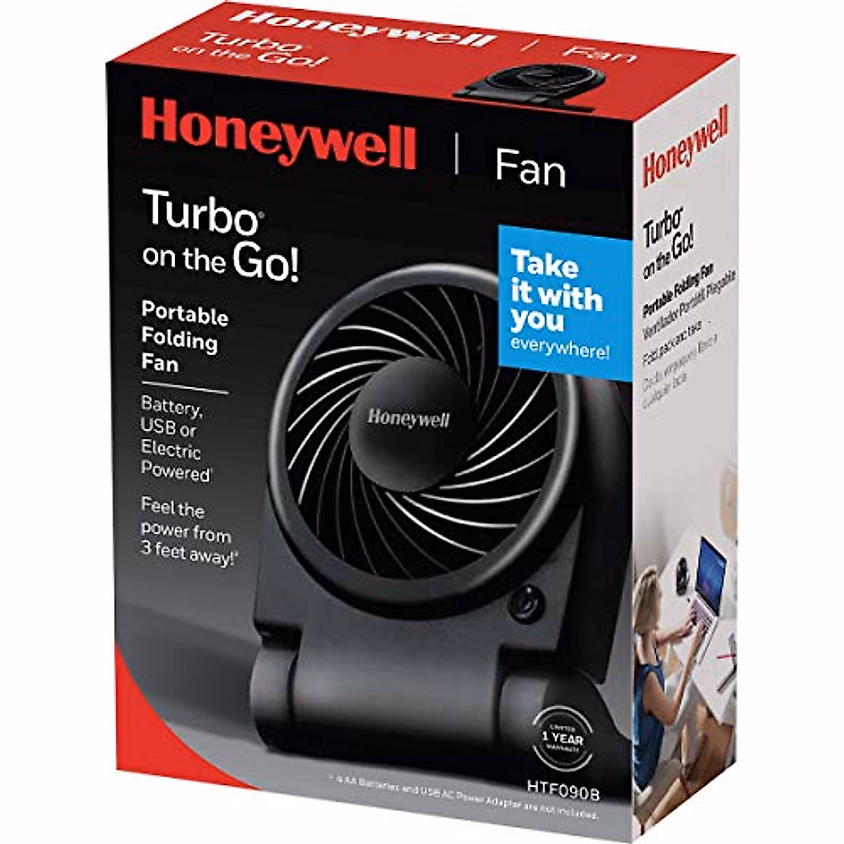 Honeywell HTF090B Turbo on the Go Personal Fan, Black – Small, Portable Fan