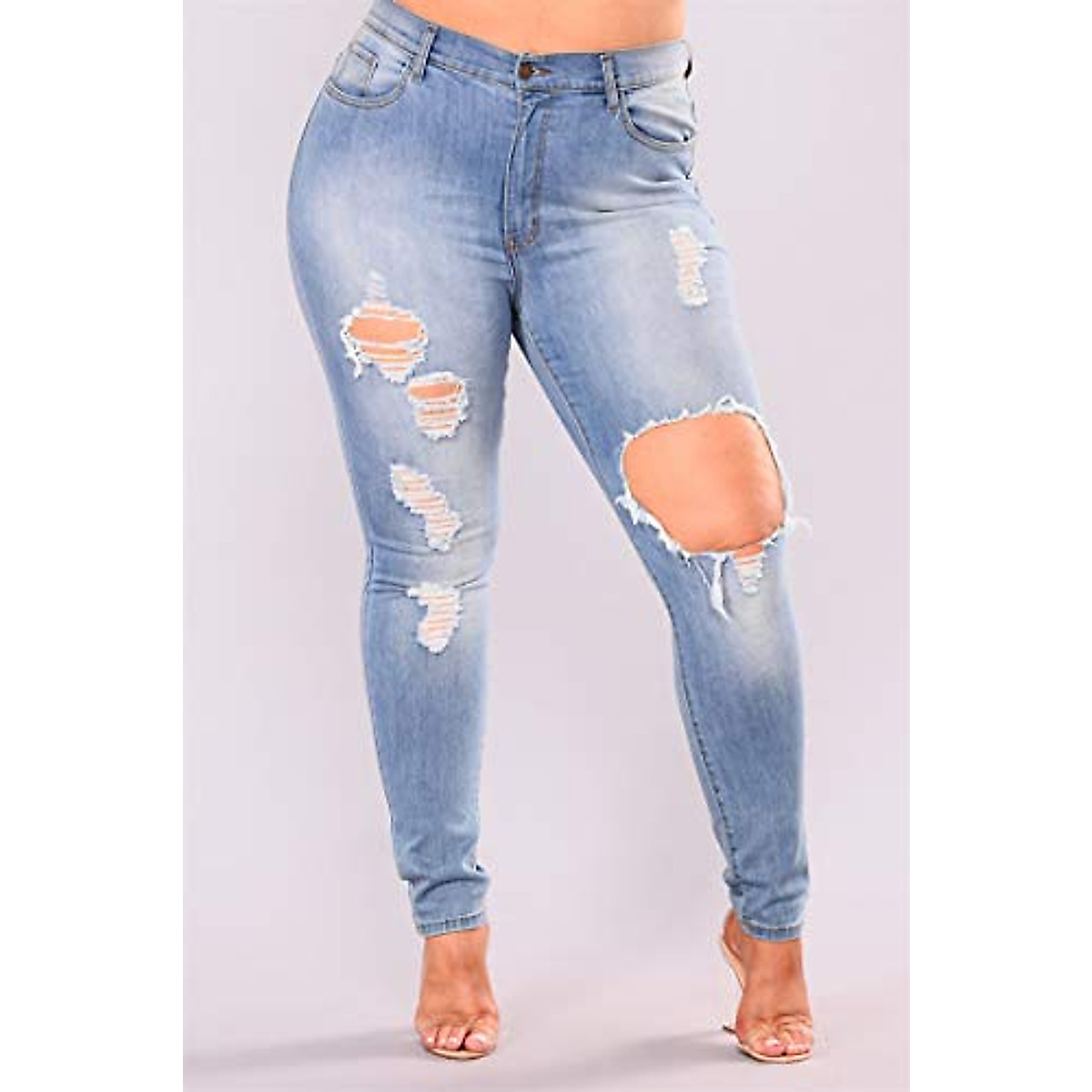 Andongnywell Womens Ripped Hole Skinny Pencil Denim Jeans Stretch Slim Fitness Pants Trousers (Blue,XX-Large)