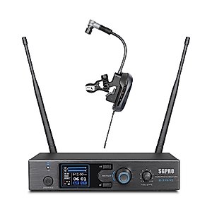 SGPRO Saxophone Wireless Microphone Professional Gooseneck Clip-on Mic with Preset EQ & ECHOs, 262 Ft Transmission and Rechargeable Transmitter, for Soprano, Tenor, Alto, and Baritone Saxophone