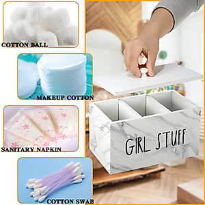 Otuuz Tampon Holder for Bathroom with Lid Tampon Storage Pad Container for Bathroom Feminine Product Organizer Wood Farmhouse Bathroom Organizer Countertop Storage Box Movable Partition(Marble Style)