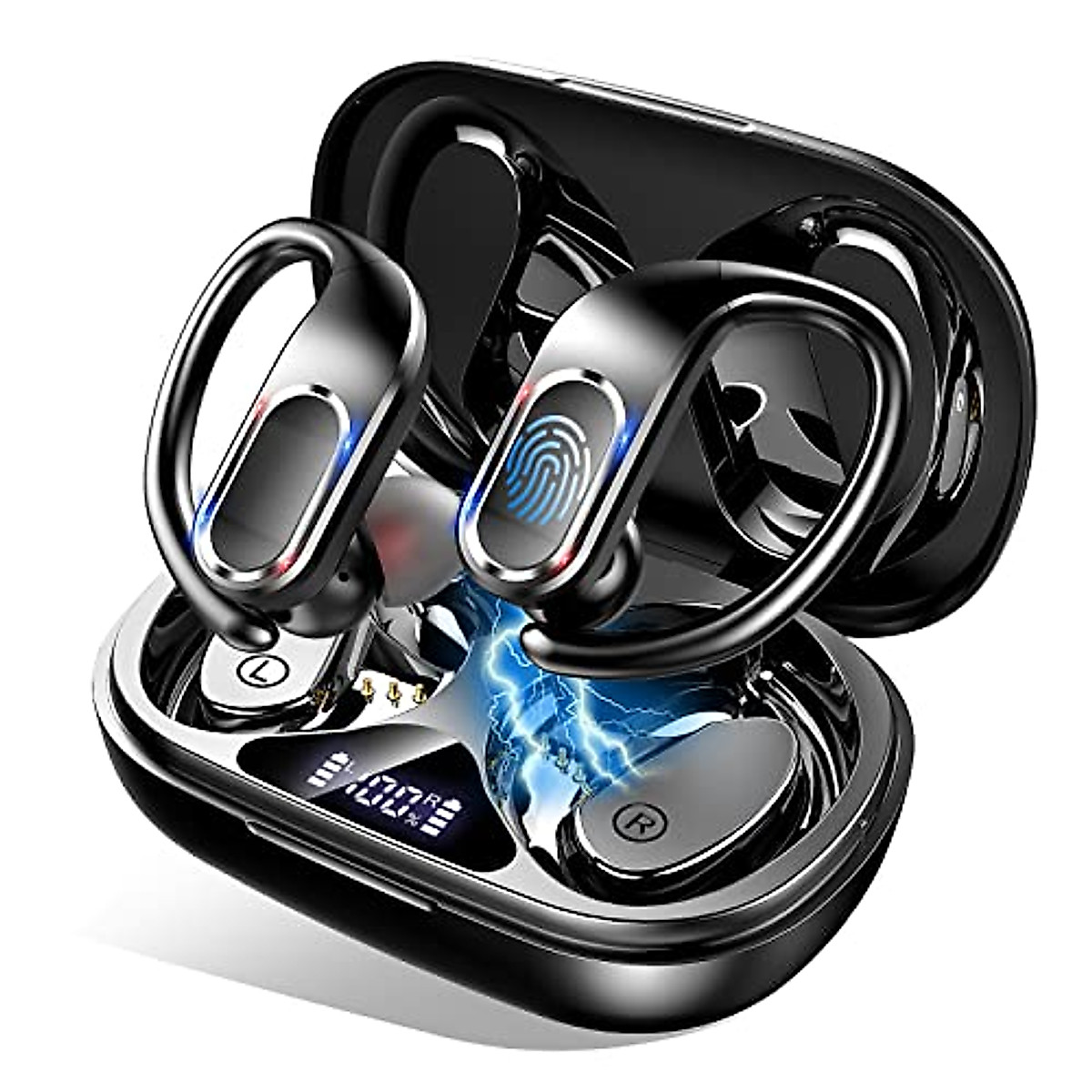 Bluetooth Headphones 5.3, Wireless Earbud Sport with Dual Mic, Wireless Earphones Noise Cancelling Ear Buds with Over-Ear Earhooks, IP7 Waterproof, USB-C, 56H Deep Bass Headset for Running Android iOS