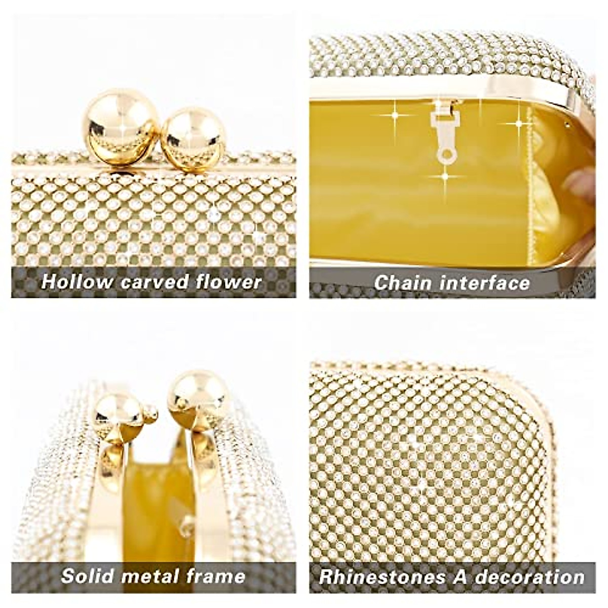 Carwales Women Evening Bag Sparkling Rhinestone Purse Wedding Handbags and Clutch Purses for Women Evening Elegant Bridal Clutch(Gold)