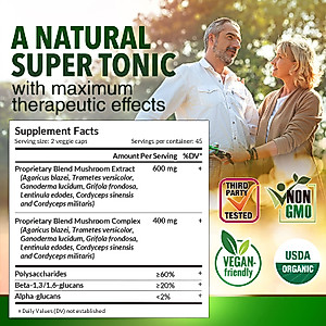 LABO Nutrition Bioactive Organic BRM - Advanced Immune Support & Maintain Natural Killer Cell Activity; 6 Therapeutic Mushrooms Lingzhi, Yunzhi, Maitake, Shiitake, Agaricus Blazei Murill & Cordyceps