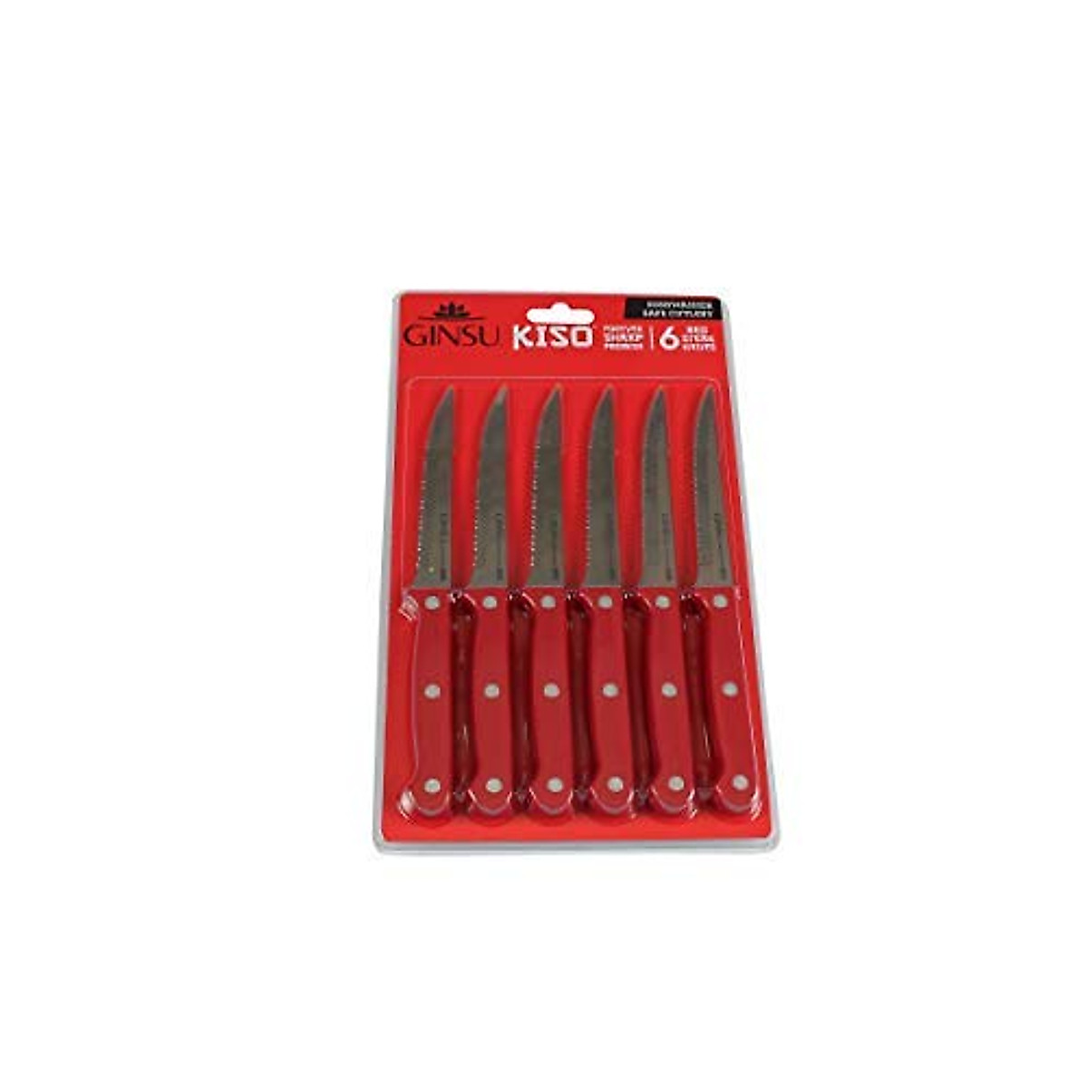 GINSU Kiso 6-Piece Red Steak Knife Set - Dishwasher Safe and Always Sharp