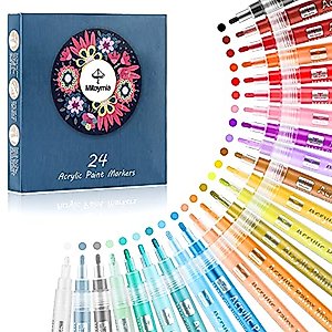 Acrylic Paint Pens for Rock Painting Kit, Set of 24 Vibrant Colors Paint Markers for Porcelain,Glass,Pebbles,Canvas,Wood and DIY Mug,Gifts for Christmas Easter Egg Pumpkins